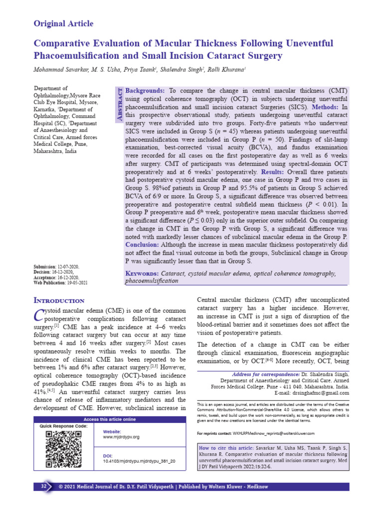Macular Thickness in Cataract Surgeries | PDF | Surgical Specialties ...