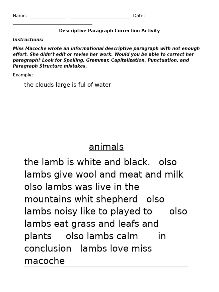 Correcting A Descriptive Paragraph | PDF