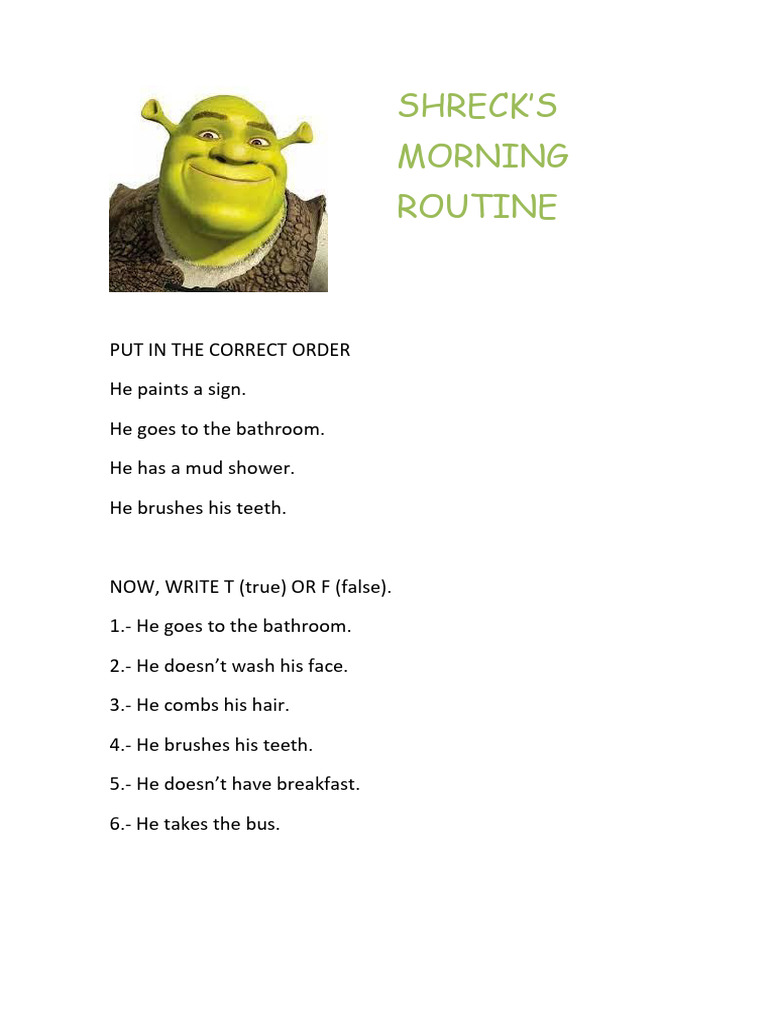 Shrek's Morning Routine Activities | PDF