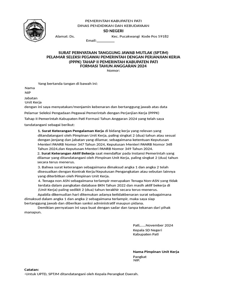 SPTJM Seleksi PPPK | PDF