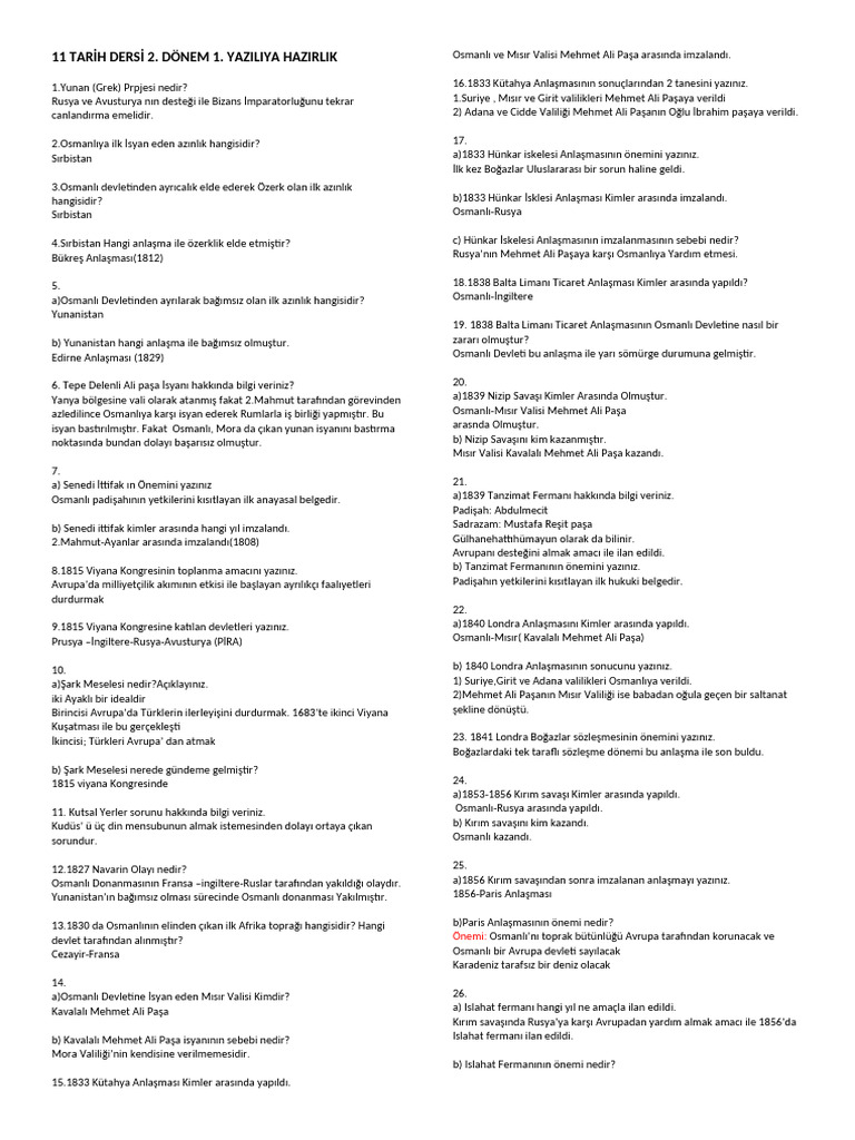 11tari̇h 2.dön.1.yazili Hazirlik | PDF