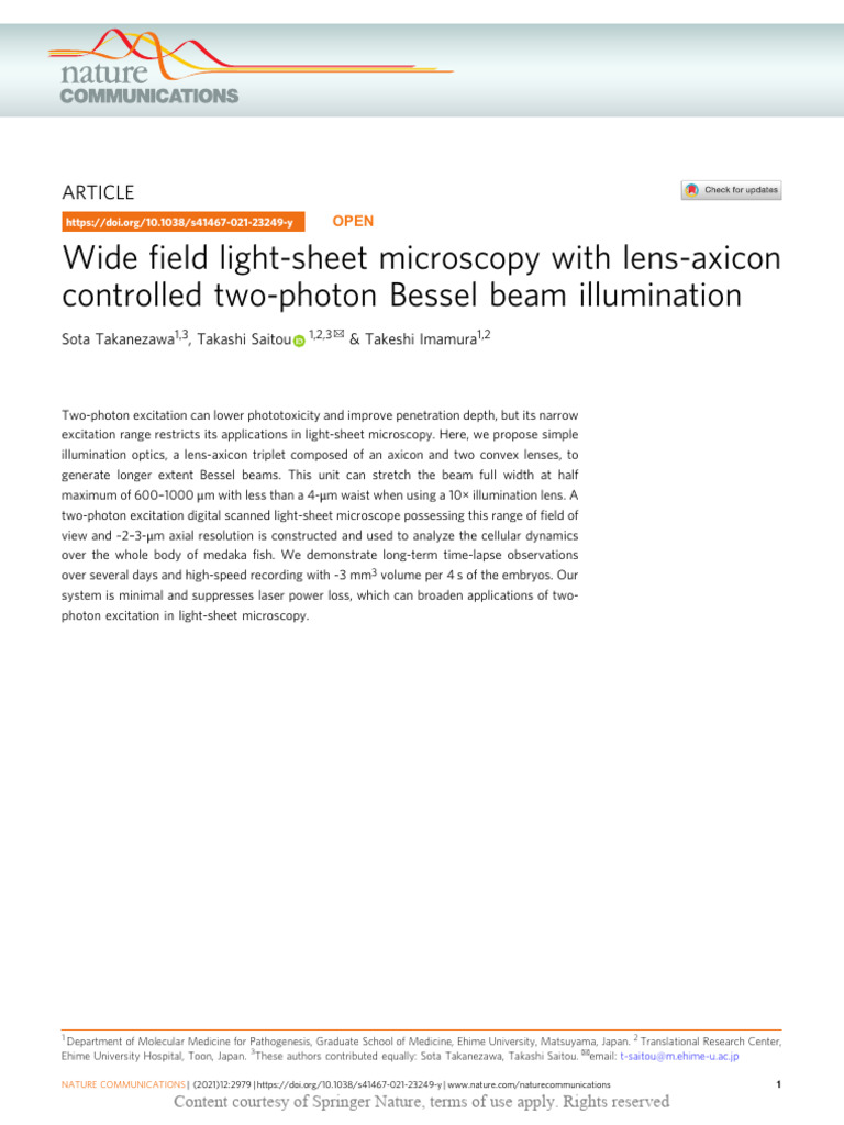 Wide Field Light-Sheet Microscopy With Lens-Axicon | PDF | Microscopy | Optics
