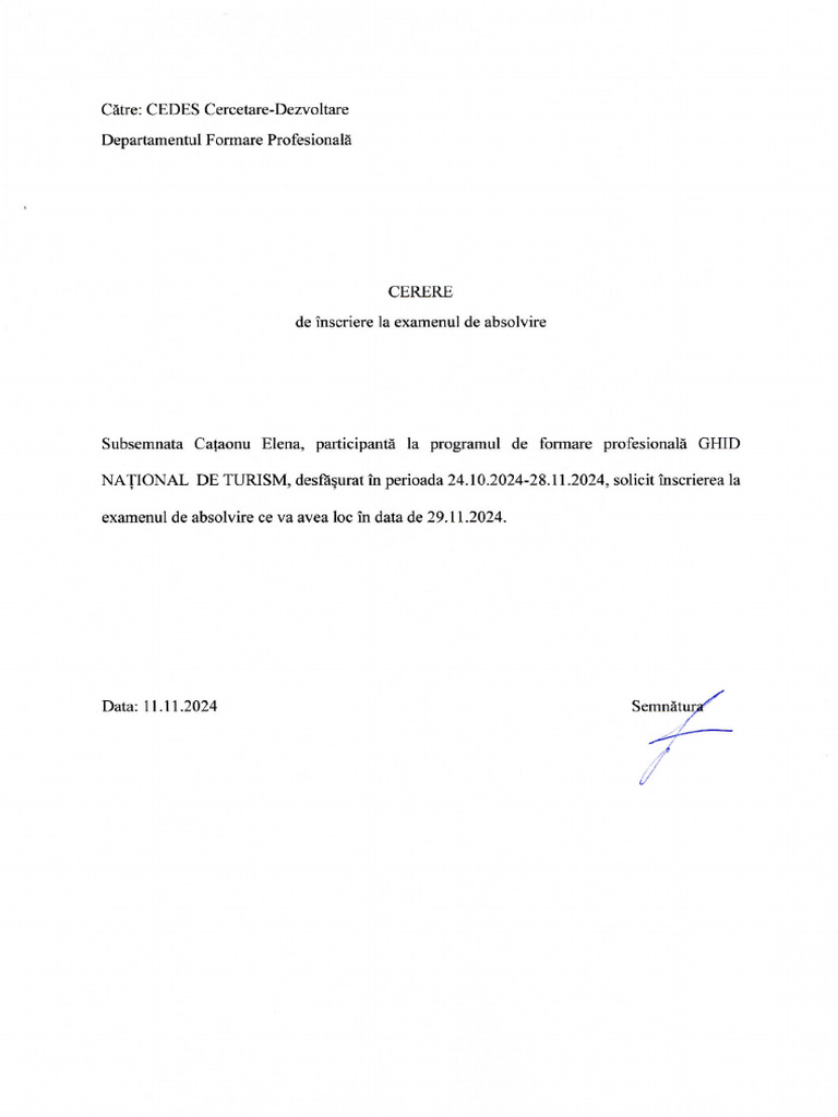 Cerere Inscriere Examen GN | PDF