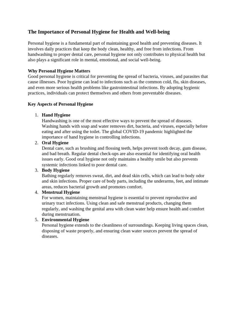 Essential Personal Hygiene Practices | PDF