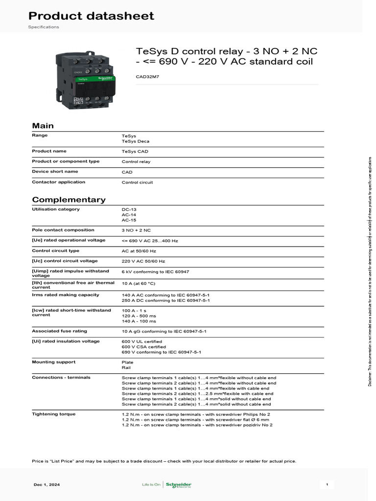 Schneider Electric_TeSys-Control-Relays_CAD32M7 | PDF | Economy And The ...