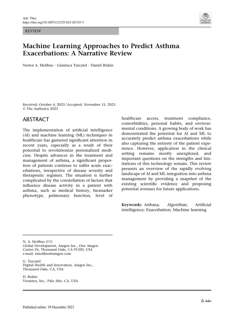 Machine Learning Approaches To Predict Asthma Exac | PDF | Machine Learning | Asthma