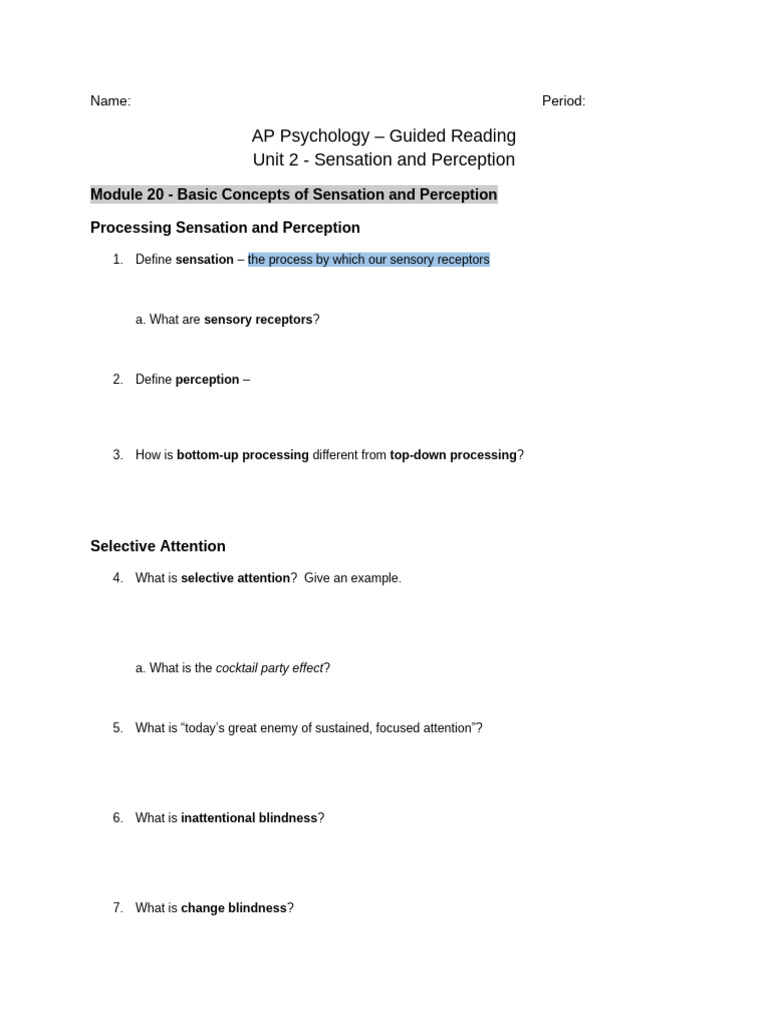 AP Psychology: Sensation & Perception Guide | PDF | Hearing | Senses