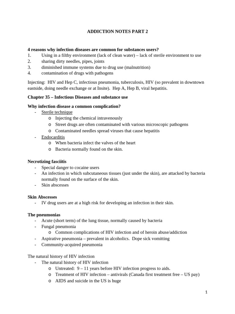 Addiction notes part 2 | PDF | Infection | Hiv/Aids