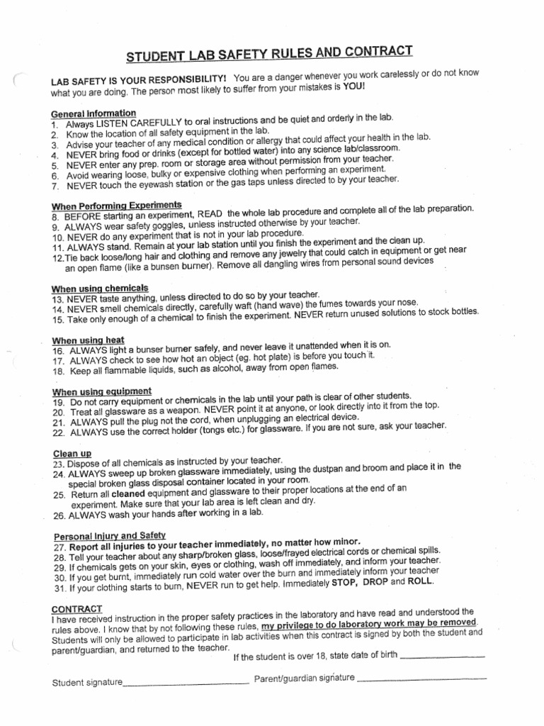 Lab Safety Contract | PDF