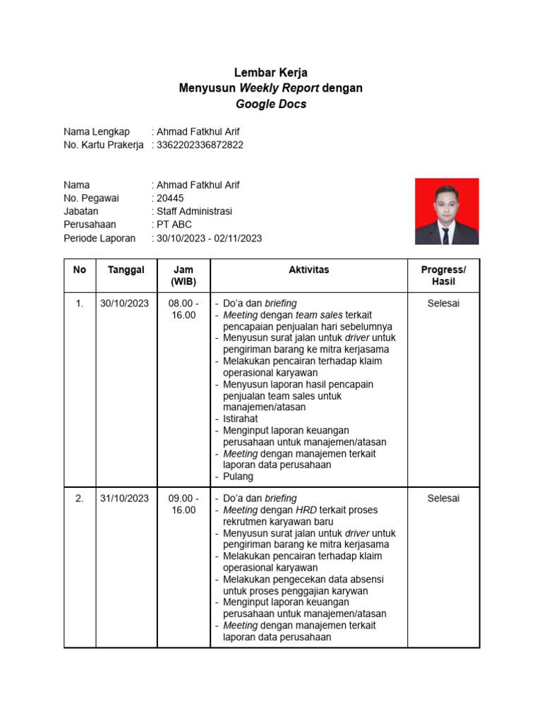 TPM 1 Menyusun Weekly Report Dengan Google Docs - Ahmad Fatkhul Arif | PDF
