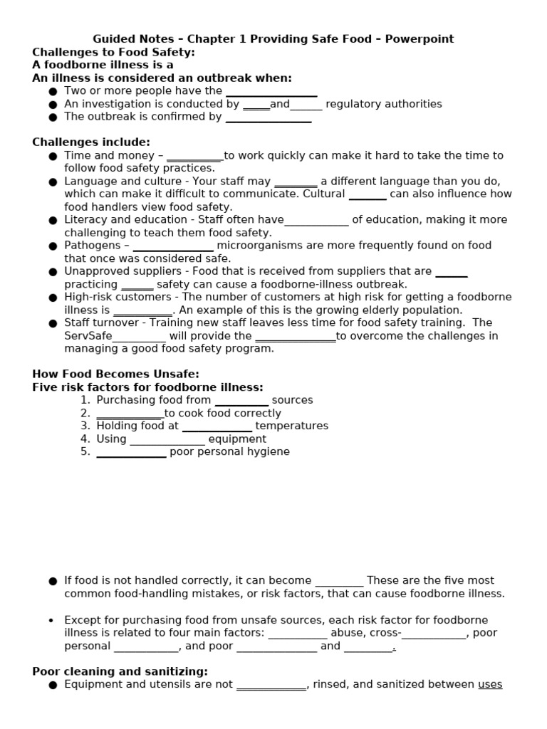 KYLEIGH 3339702 - Students version ServSafe Guided Notes - Chapter 1 ...