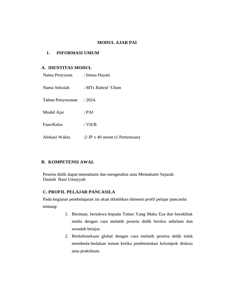 Tugas Modul Ajar Ski Imma Hayati | PDF