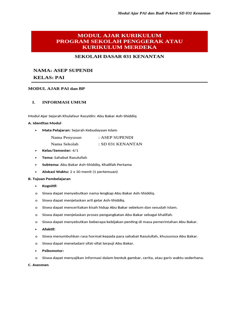 MODUL AJAR ASEP SUPENDI 1238.23.2568 | PDF