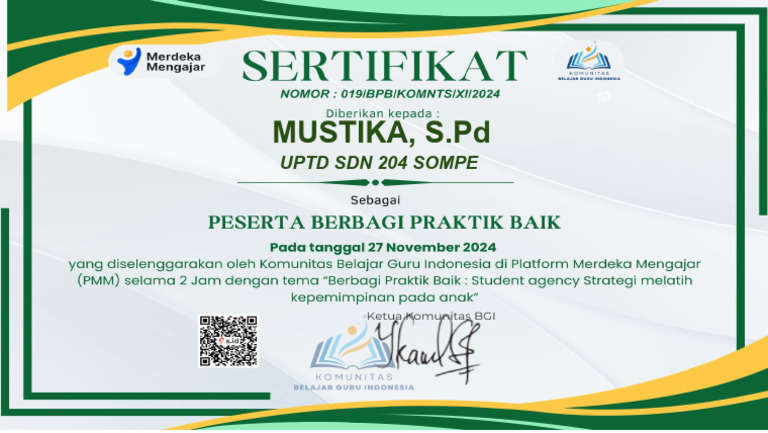 Sertifikat Praktik Baik | PDF