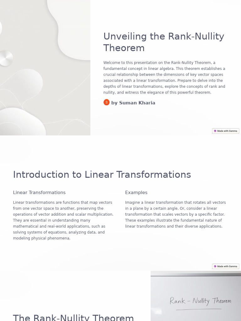 Unveiling The Rank Nullity Theorem | PDF | Linear Map | Vector Space