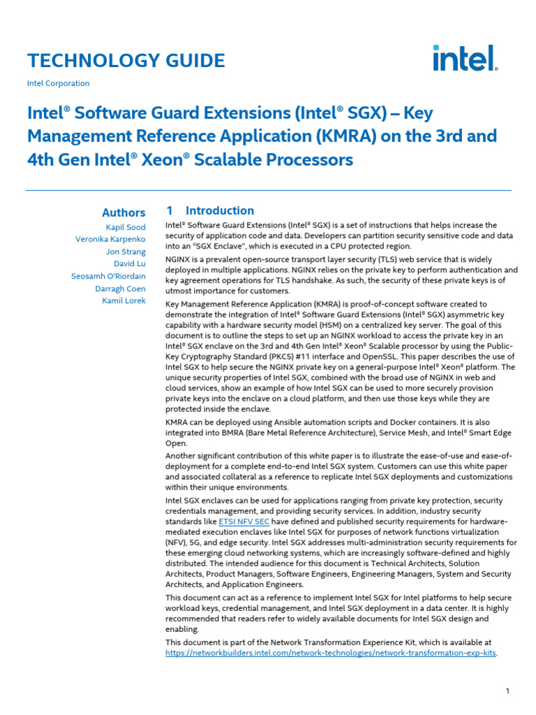 Intel Software Guard Extensions Intel SGX Key Management Reference ...