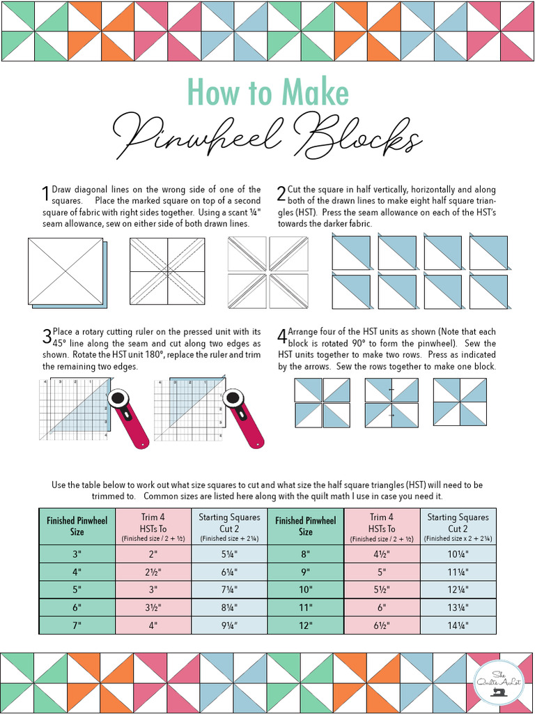 Pinwheel Block Size and Cutting Guide | PDF | Seam (Sewing) | Sewing