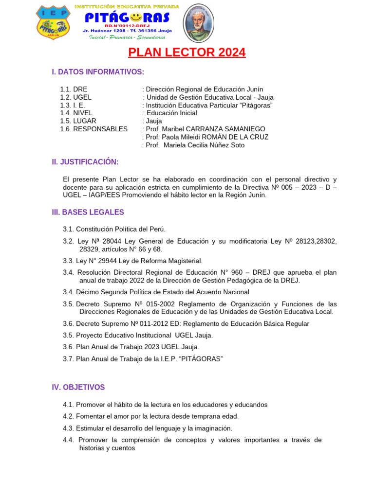 Plan Lector 2024 Nivel Inicial | PDF | Educación de la primera infancia