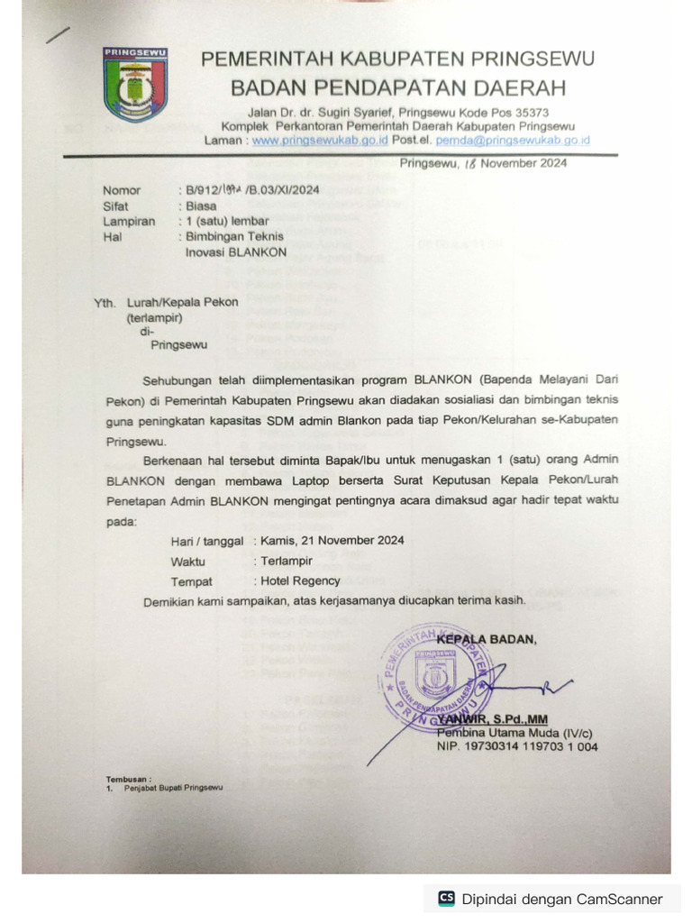 Surat Bimtek Blankon | PDF