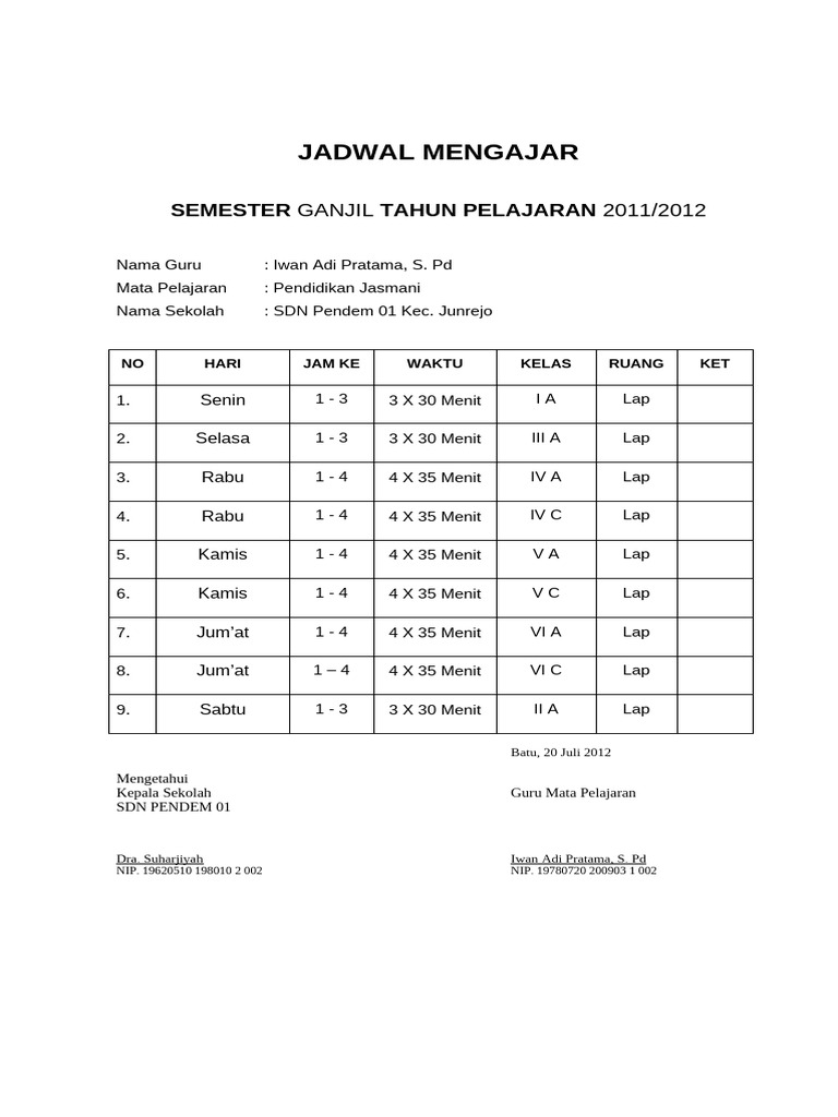 Jadwal Mengajar | PDF