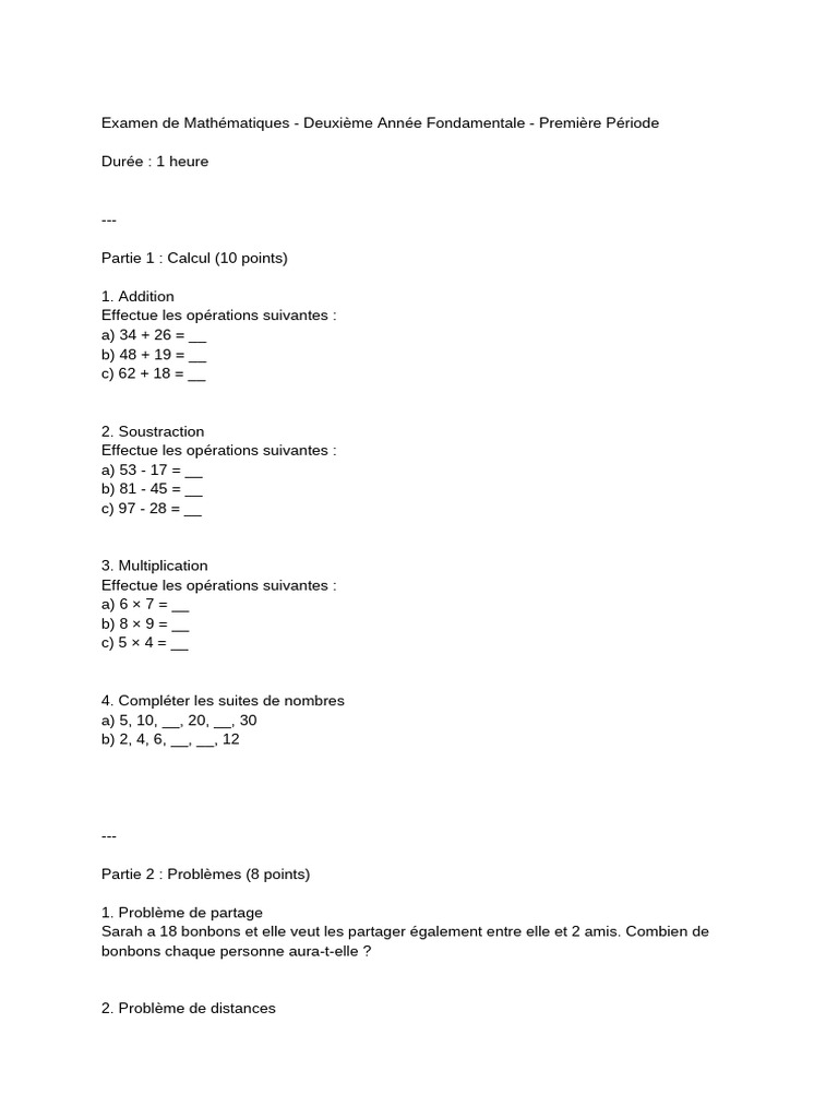 Examen de Mathématiques 2e Année | PDF