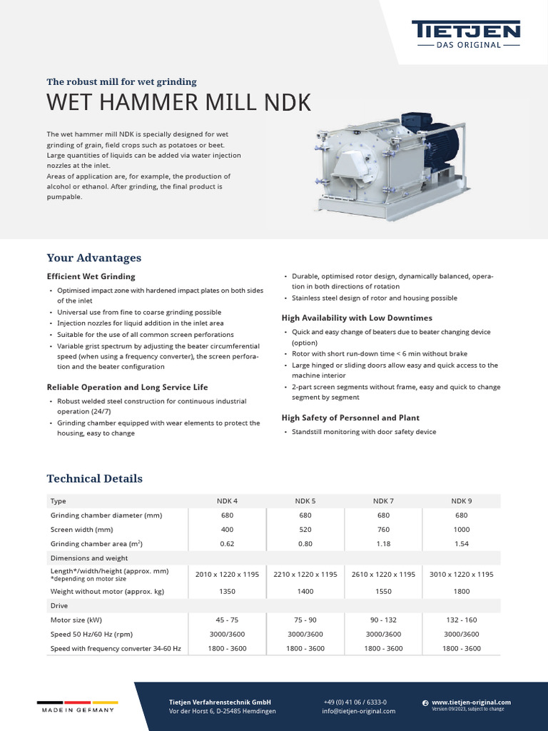 Tietjen Datasheet NDK ENG 120923 Fin Web | PDF | Mill (Grinding ...
