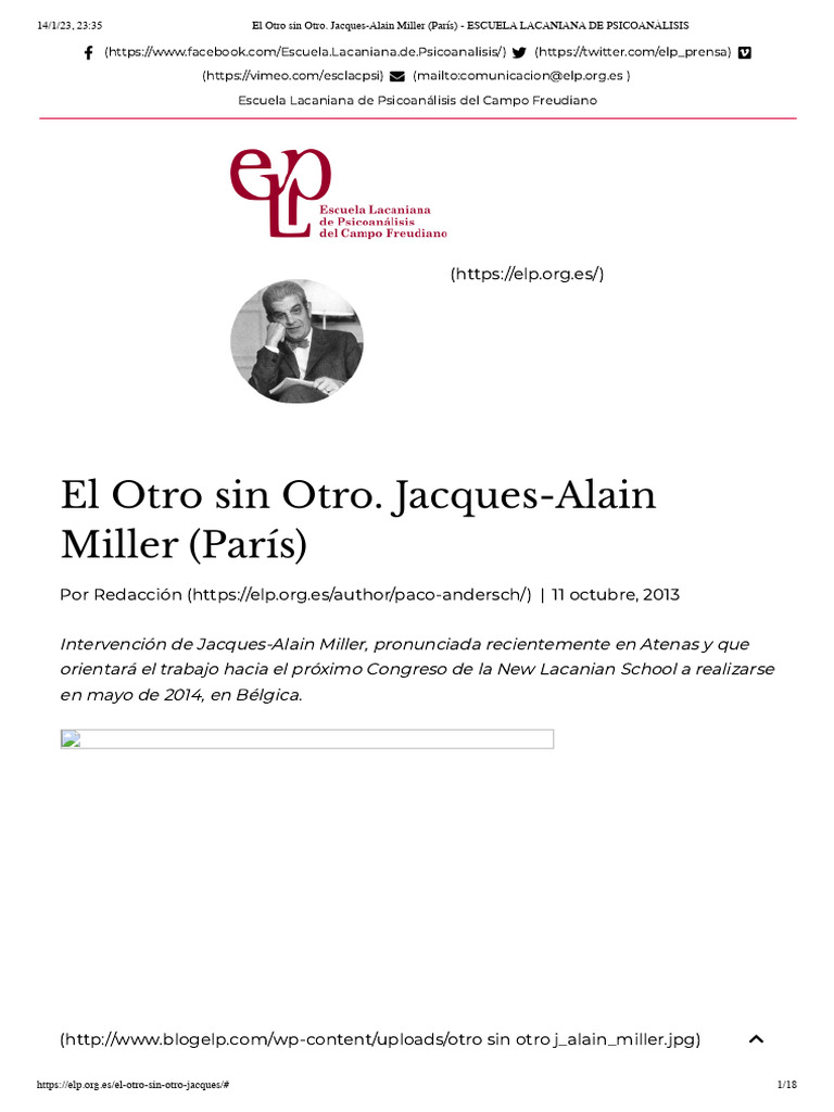 El Otro Sin Otro. Jacques-Alain Miller (París) - ESCUELA LACANIANA DE ...