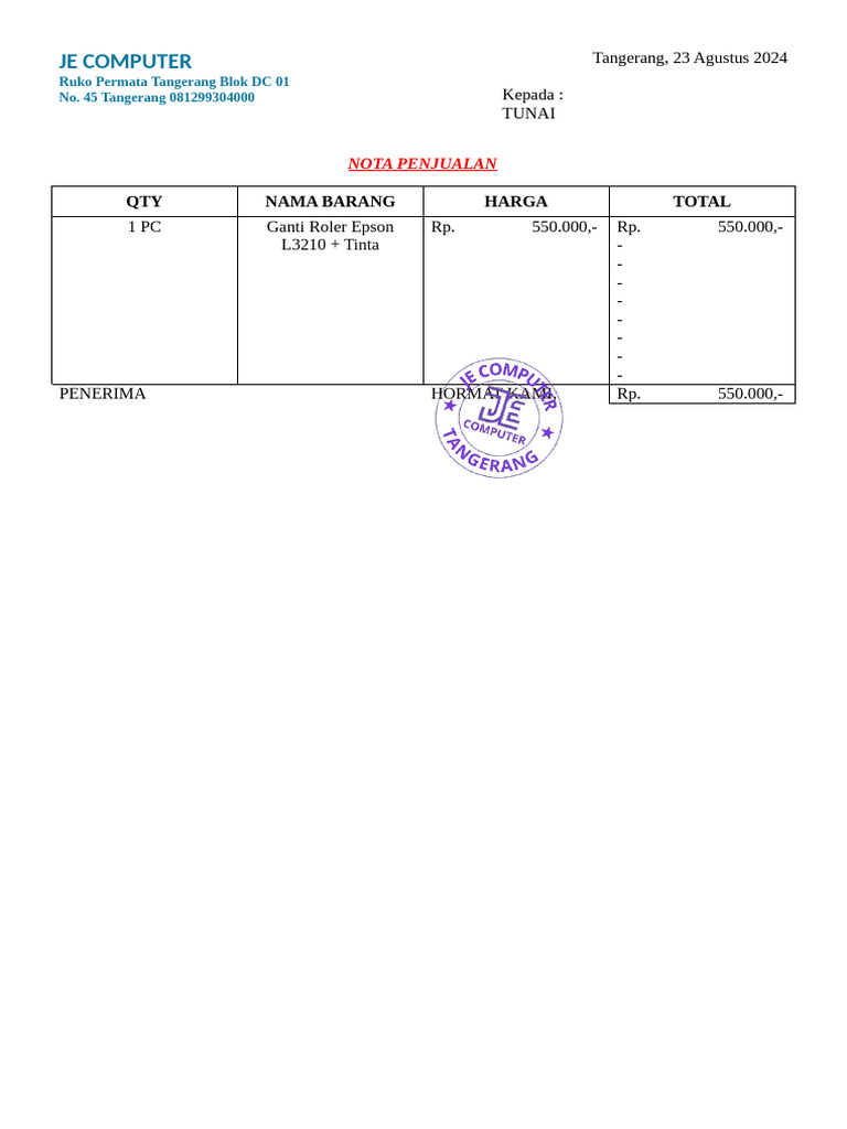 Kwitansi JE Computer | PDF