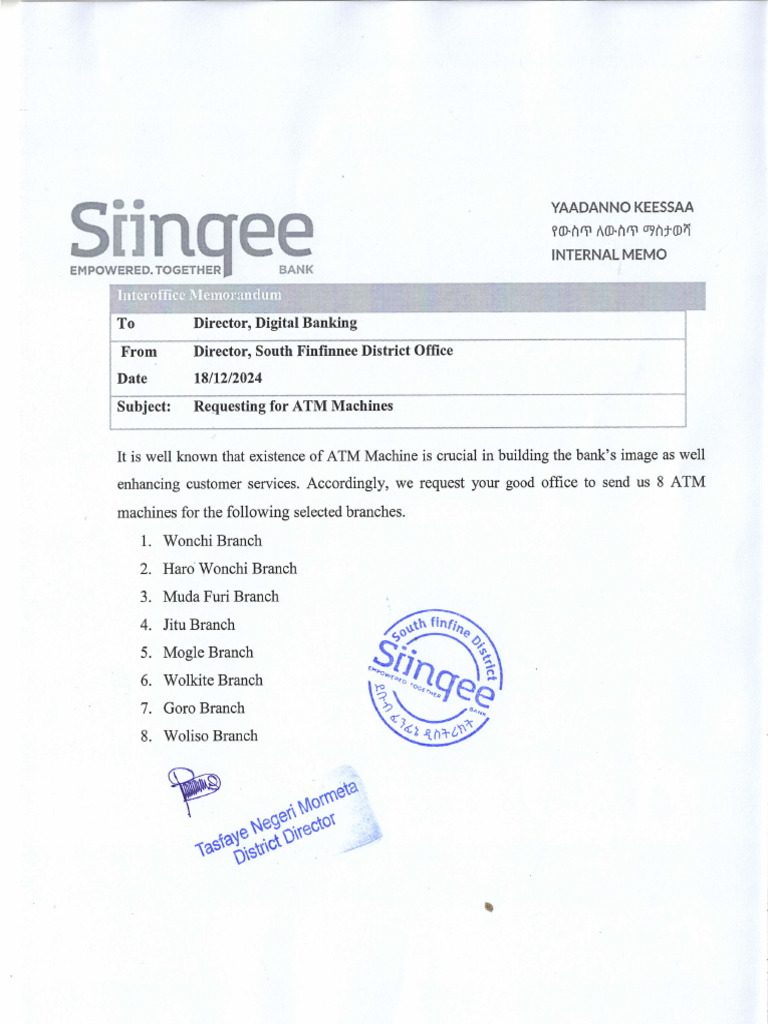Request for 8 ATM Machines for Branches | PDF