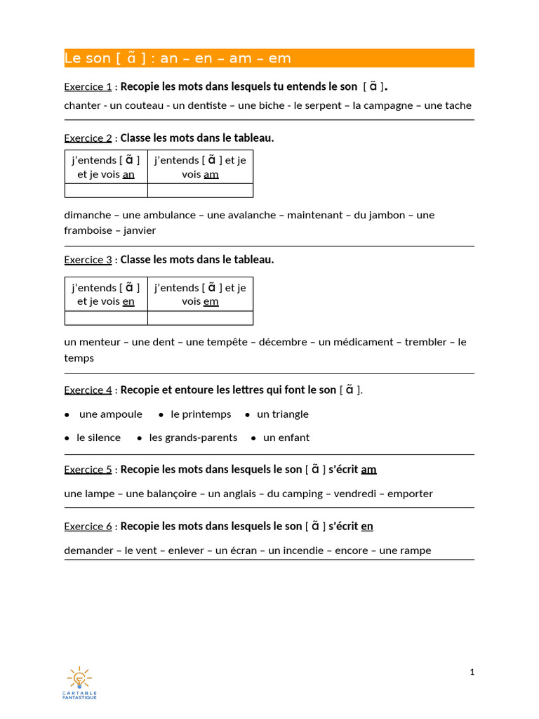 Le Son An-En-Am-Em Pour La Classe | PDF