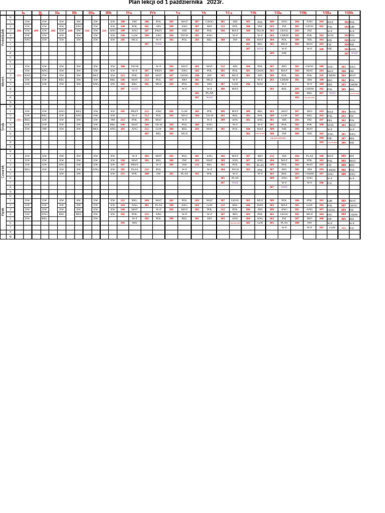 Plan lekcji od 1 października 2023 | PDF