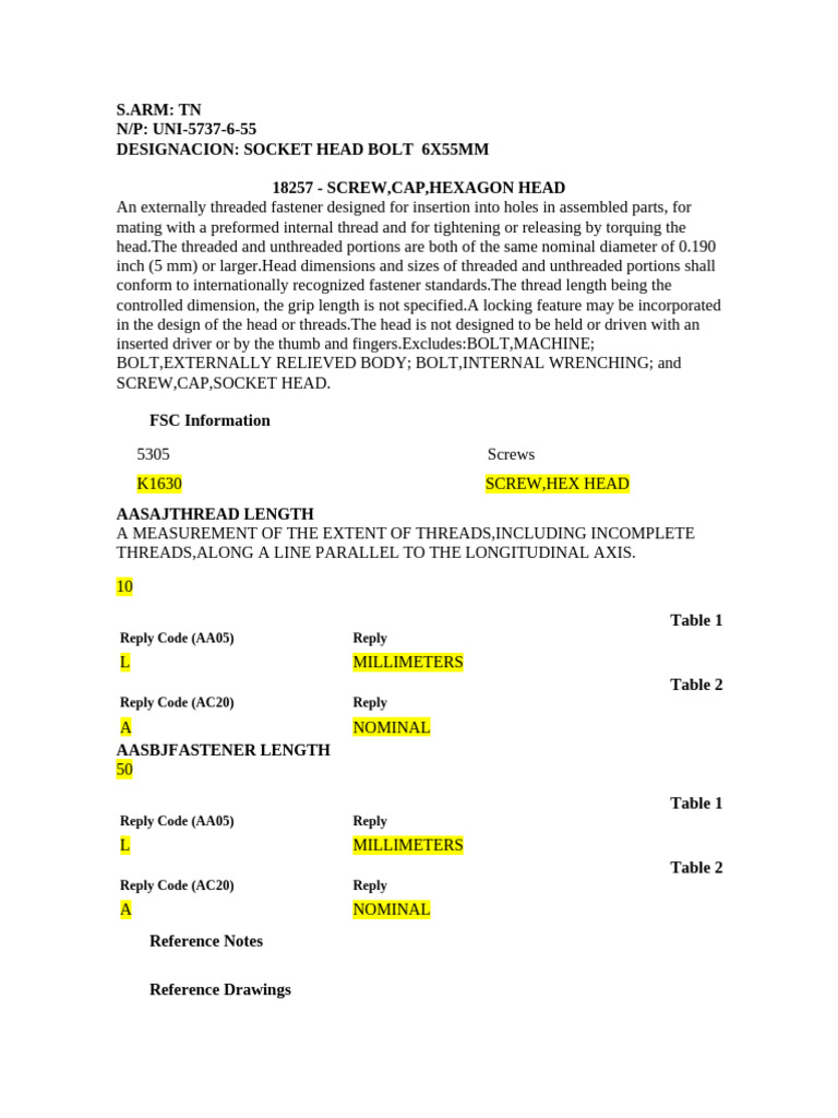 Socket Head Bolt Uni-5737-6-55 | PDF | Screw | Machining