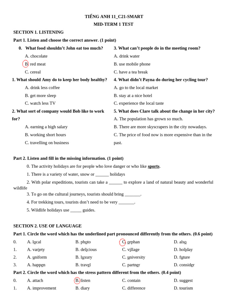 TA11 - C21-Smart - Mid-Term 1 Test | PDF | Healthy Diet | Dieting