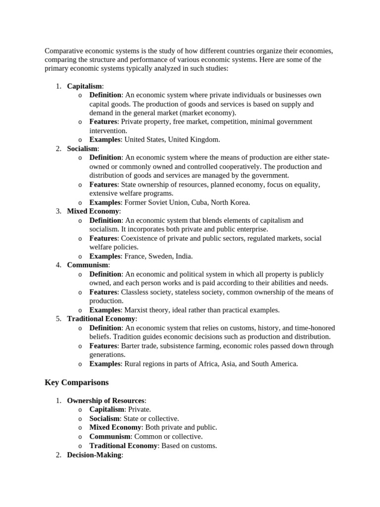 PROJECTcomparitive Economic Systems | PDF | Capitalism | Socialism