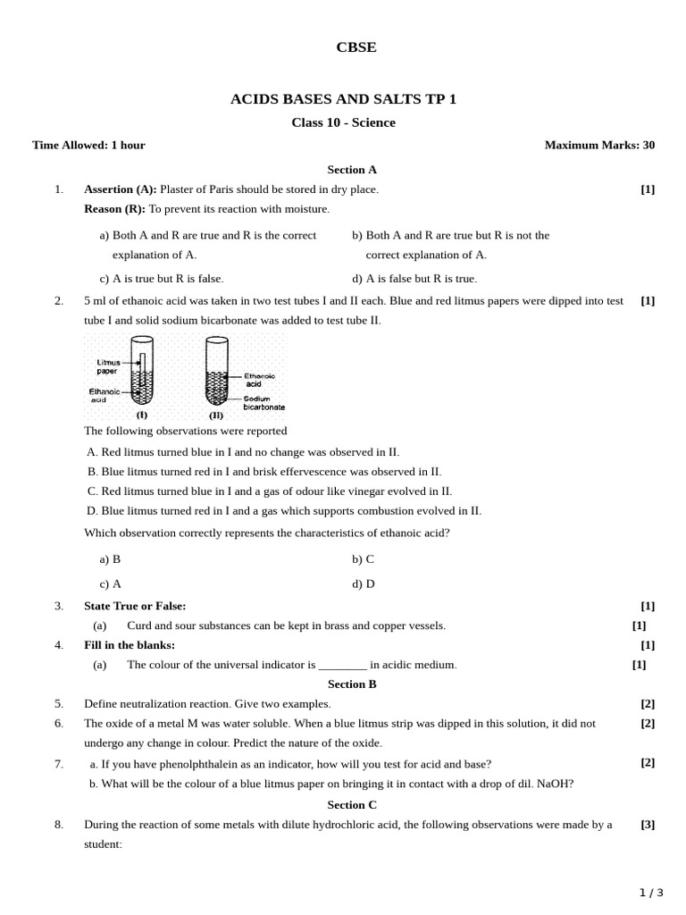 Acids Bases and Salts TP 1 (Understanding The Chemical Properties of ...