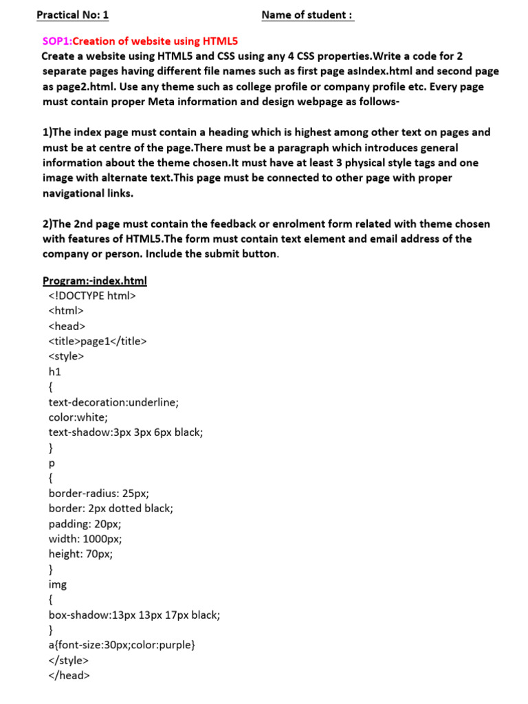 All Practical On 1st Chapter | PDF | Html Element | Computing