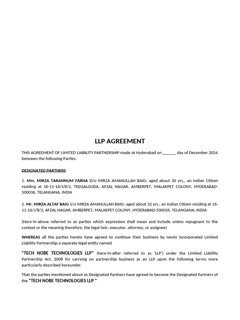 LLP Agreement | PDF | Limited Liability Partnership | Partnership