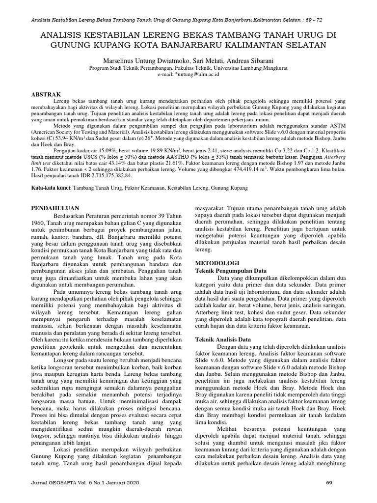 Analisis Kestabilan Lereng Bekas Tambang | PDF Analisis Kestabilan Lereng Bekas Tambang | PDF