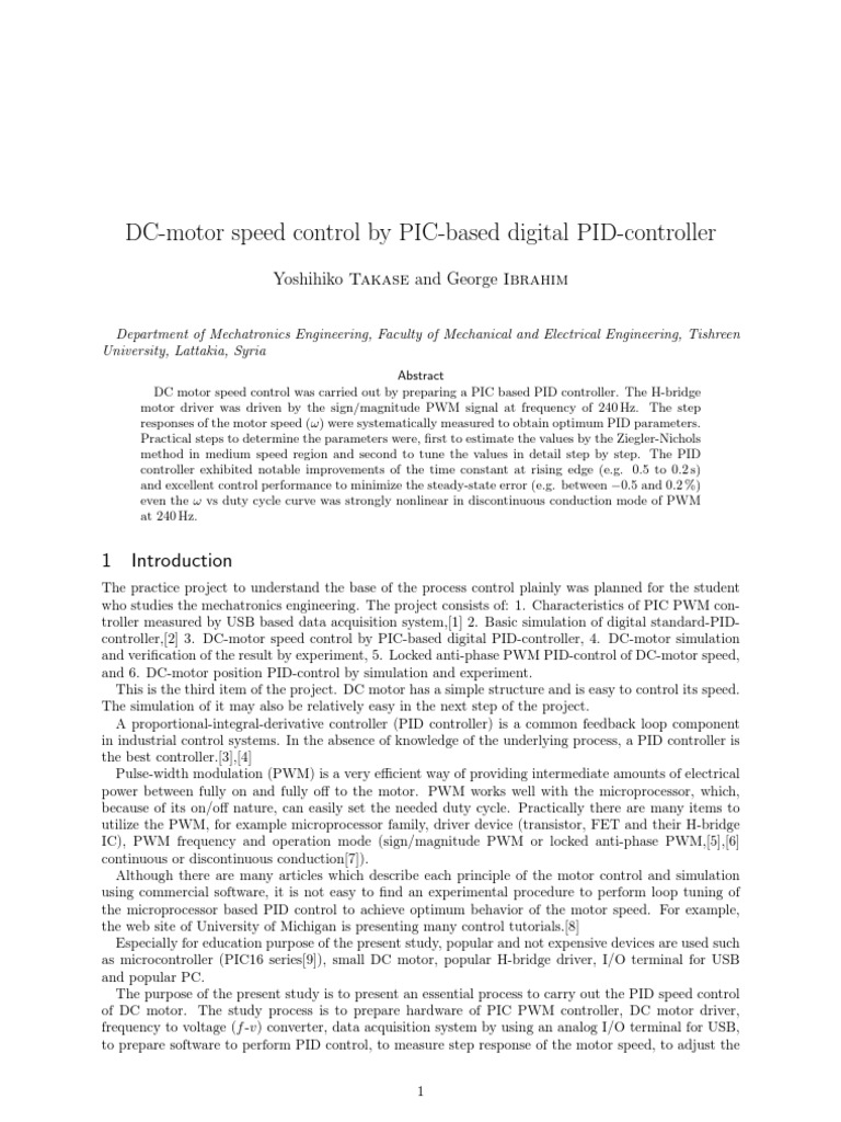 DC-motor Speed Control by PIC-based Digital PID-controller | PDF