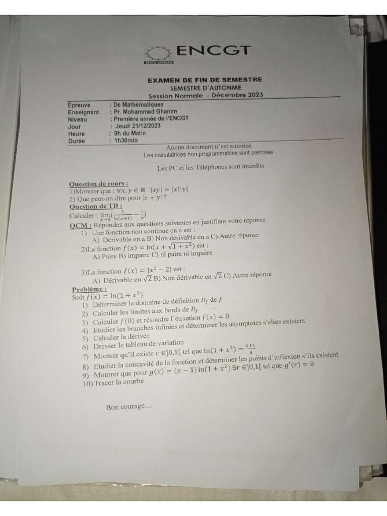 Examens S1 - S2 2023 ENCG T | PDF