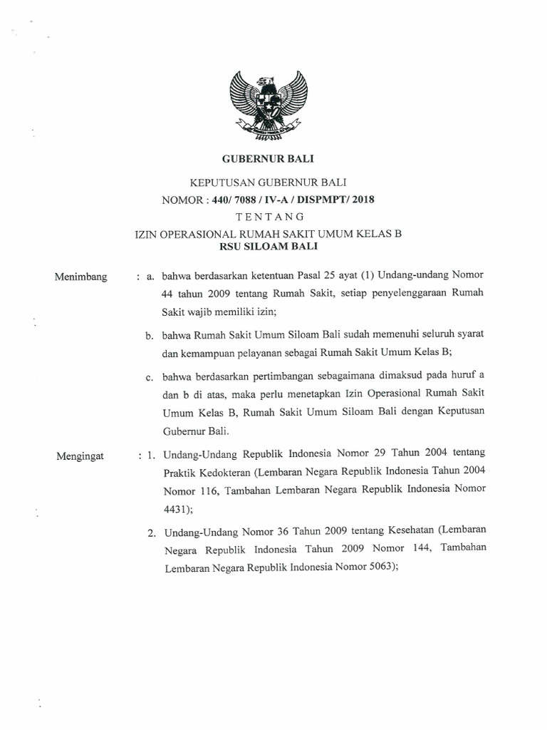 6. Ijin Operasional RS | PDF