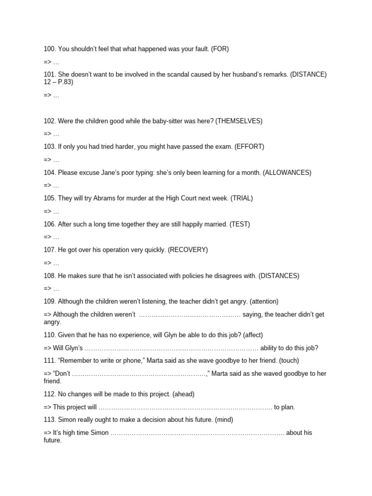 Sentence Transformation Exercises | PDF