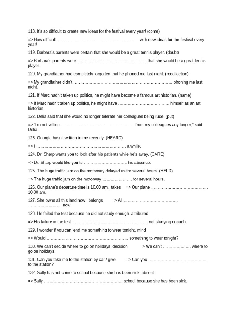 Sentence Transformation #6 | PDF