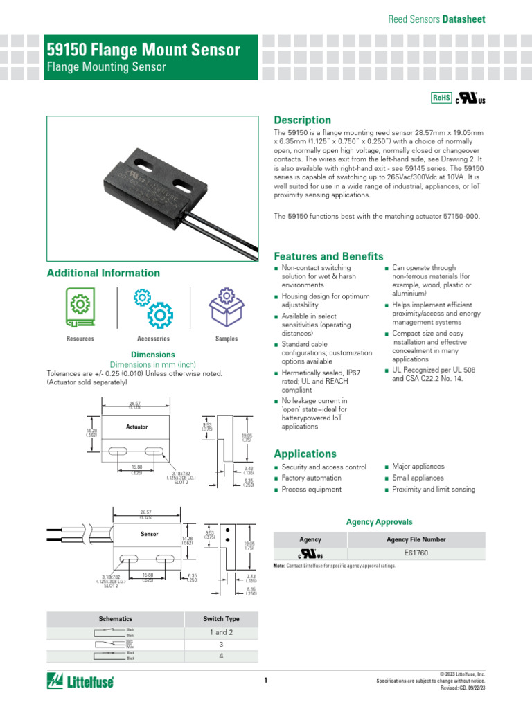 Littelfuse 59150 Reed Sensor Datasheet v2 2 | PDF | Switch | Capacitor