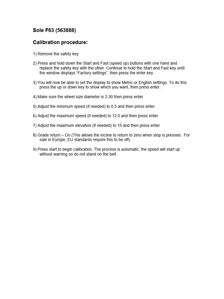Sole F63 Calibration Guide | PDF