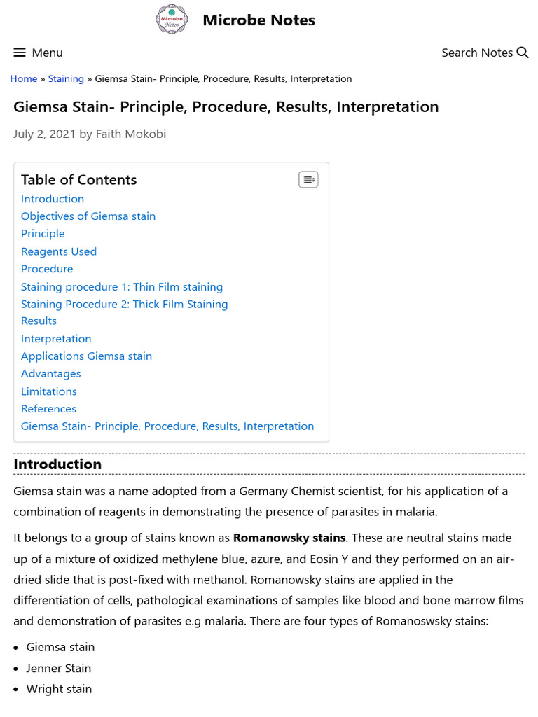 Giemsa Stain - Principle, Procedure, Results, Interpretation | PDF ...