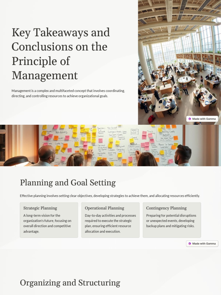 Key Takeaways and Conclusions On The Principle of Management | PDF ...