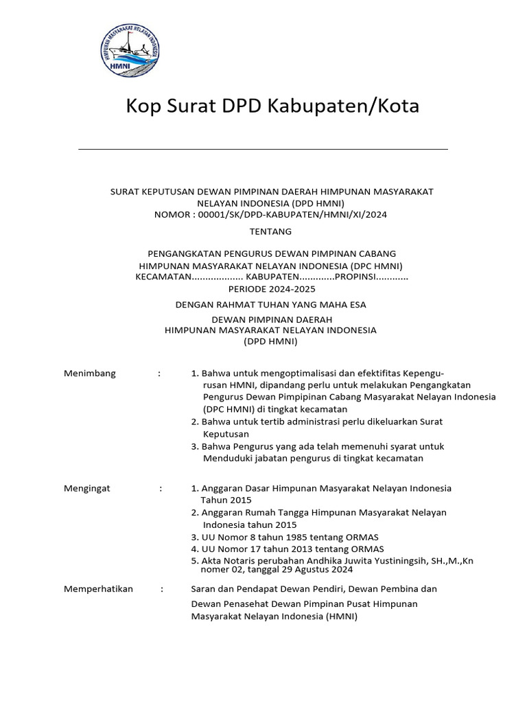 Format SK utk DPC HMNI tingkat Kecamatan_20241126_122302_0000 | PDF