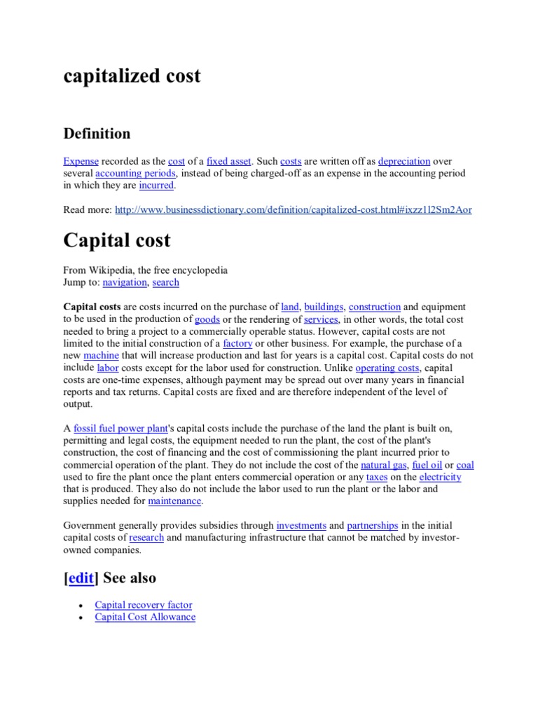 Capitalized Cost | PDF | Expense | Cost