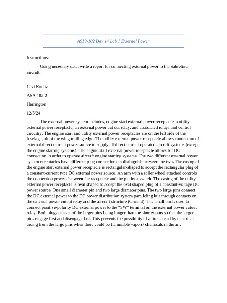 AS10-102 Day 14 Lab 1 External Power | PDF